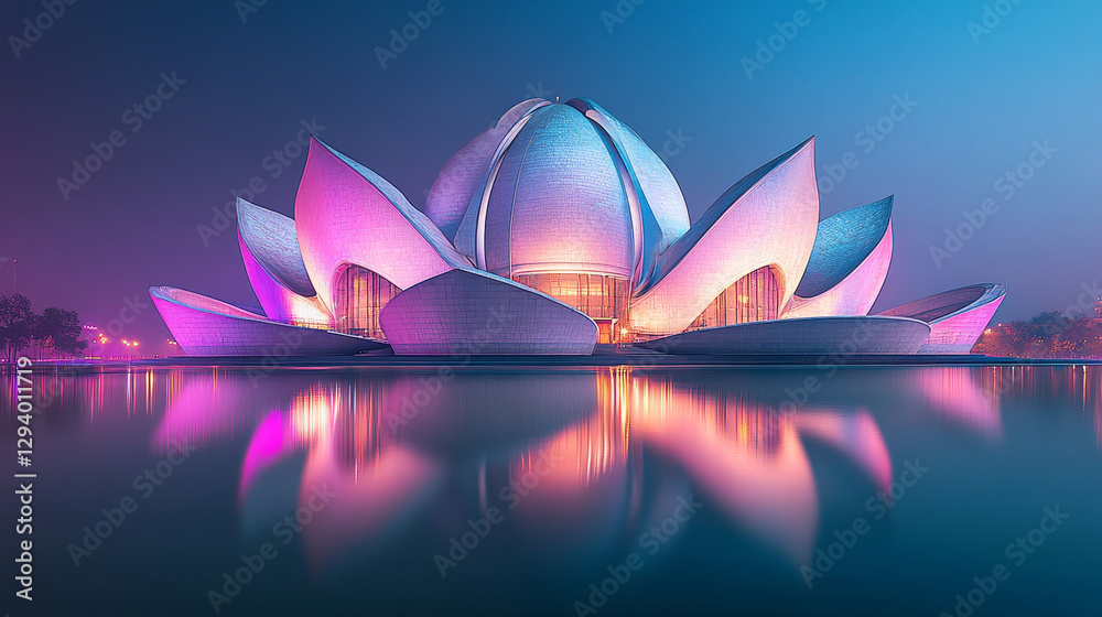 Lotus Temple vector illustration, simplified flat design of Bah ' House ...