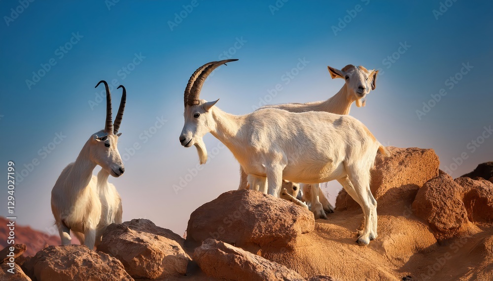 Striking Mountain Goats Amidst Desert Sands at Al Ain Zoo, UAE Majestic ...