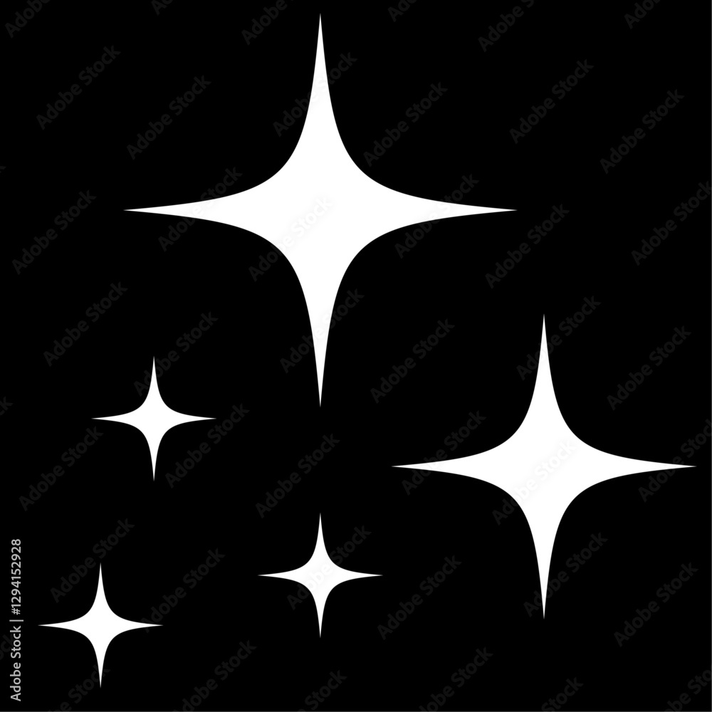 Star shapes, dynamic arrangement of white, four-pointed star icons ...