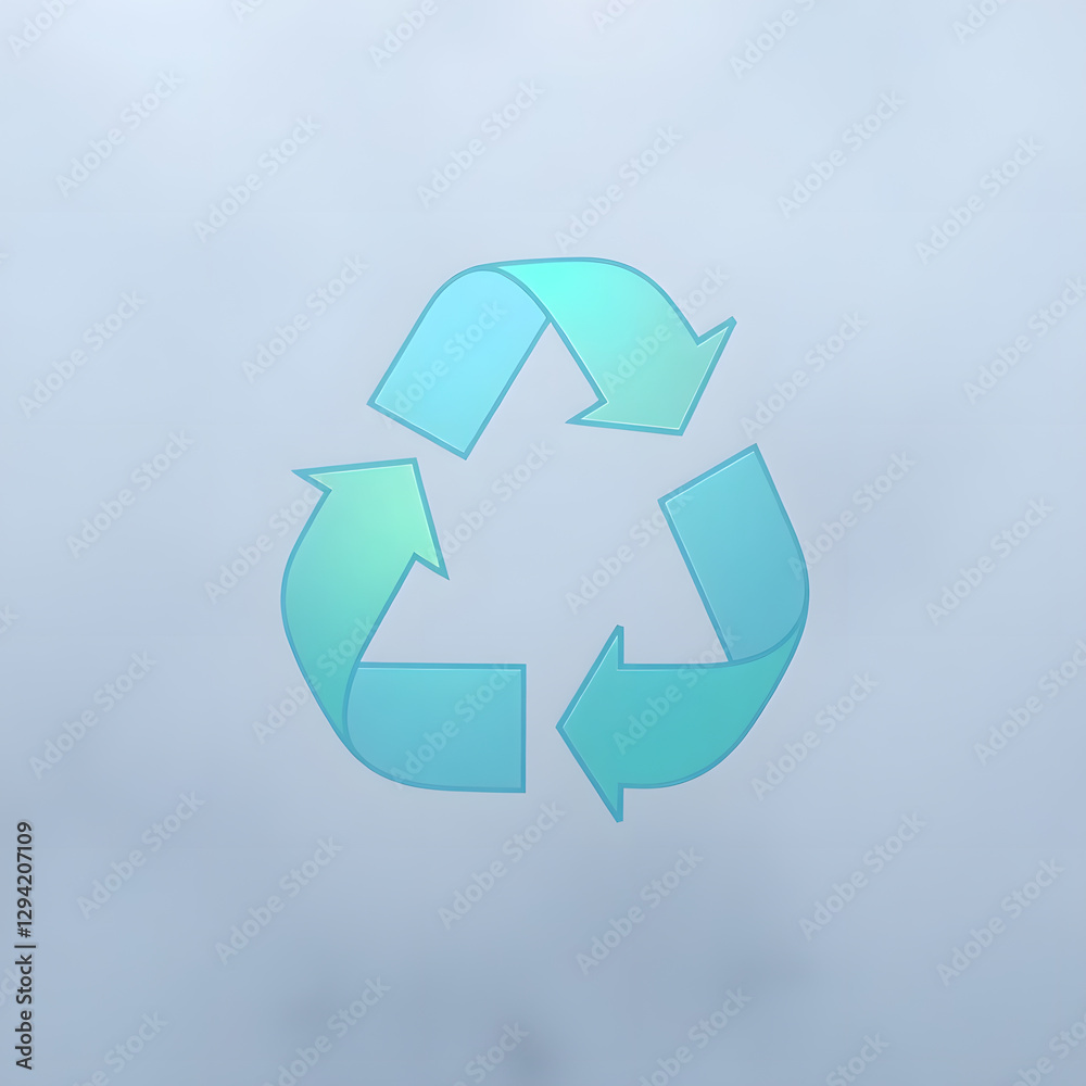 Teal green recycling symbol on a light Smokey background, isolated for ...