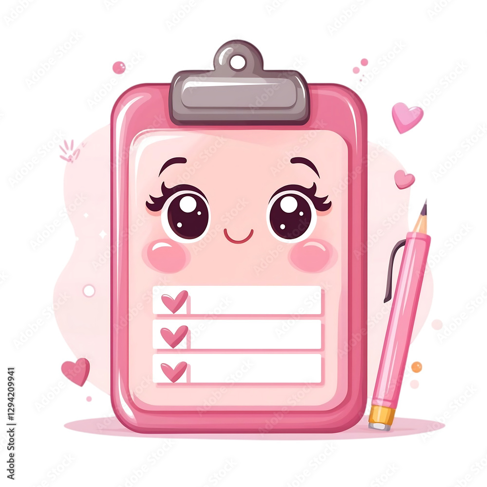 Cute Pink Clipboard with Checklist ,transparent background Stock ...