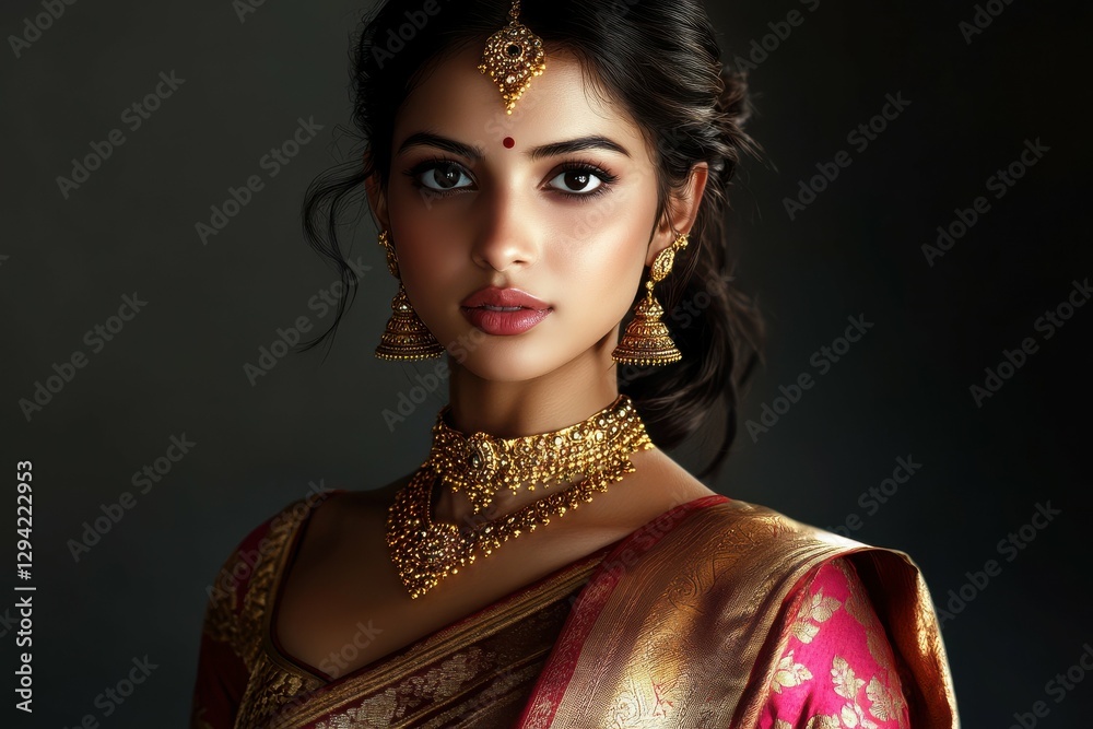 Indian Princess in Traditional Saree: Elegant Model in Silk Attire for ...