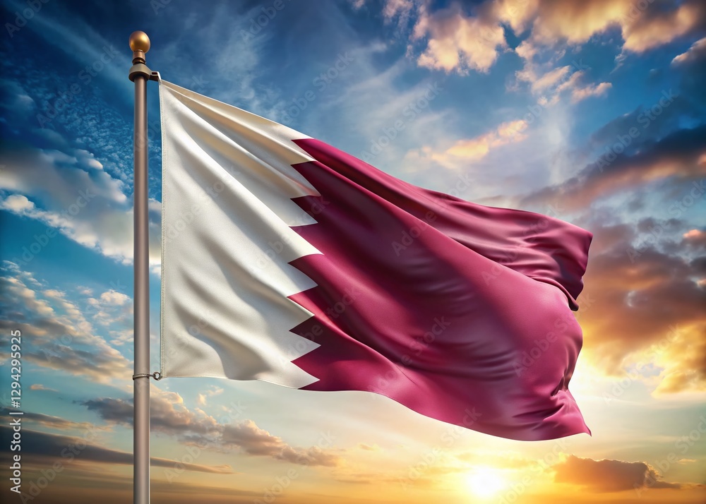 Qatar Flag Waving in Wind, Doha, Middle East, National Flag, Realistic ...