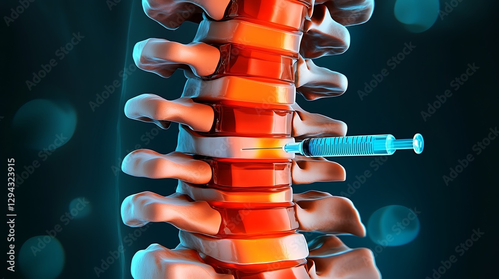 Spinal Injection 3D Rendering of Vertebrae with Syringe Medical ...
