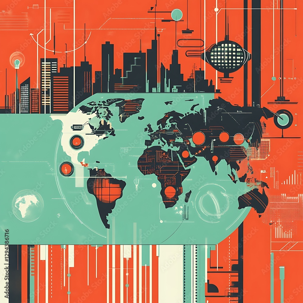 World map diagram and modern globalization visual representation high ...