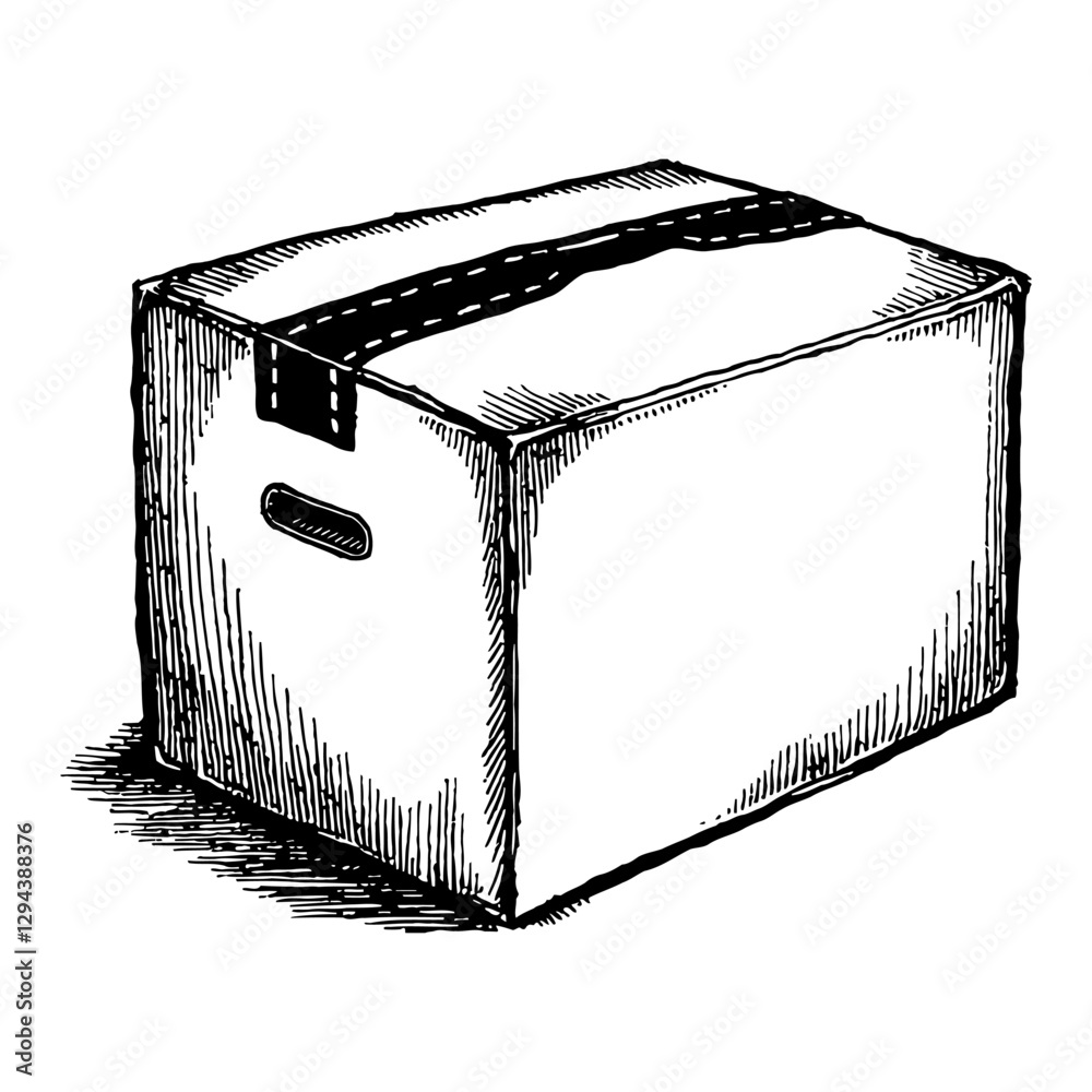 Sealed Shipping Box Black and White Outline Line Art Drawing with ...