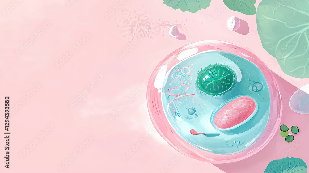 2D illustration of Detailed 3D render of plant cell structure with ...