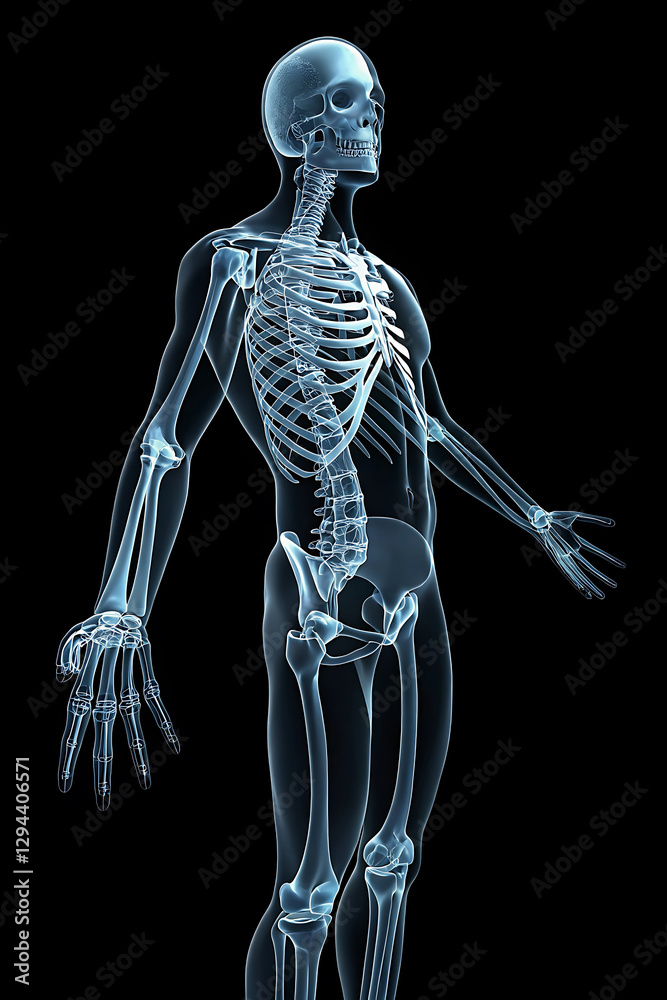 Realistic X-Ray Skeleton Scan – Detailed Human Anatomy on Dark ...