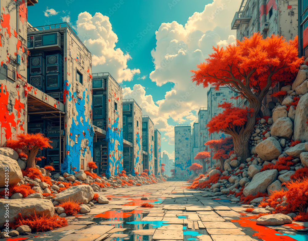 AI art generator mainframe with GPU clusters rendering surreal ...