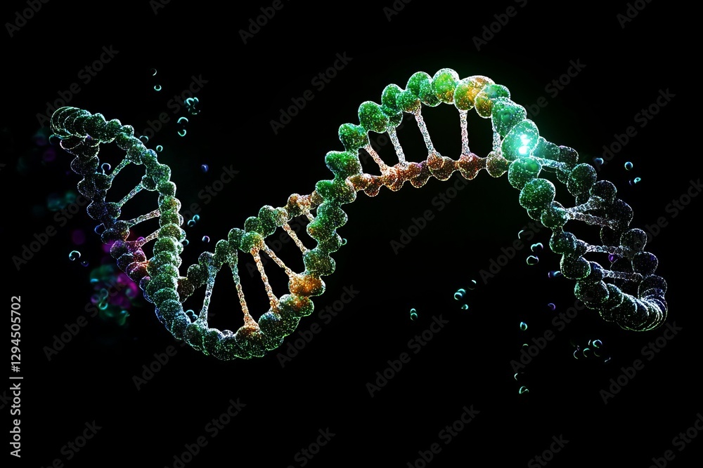 Glowing DNA Double Helix 3D Particle Rendering, Genetics, Molecular ...