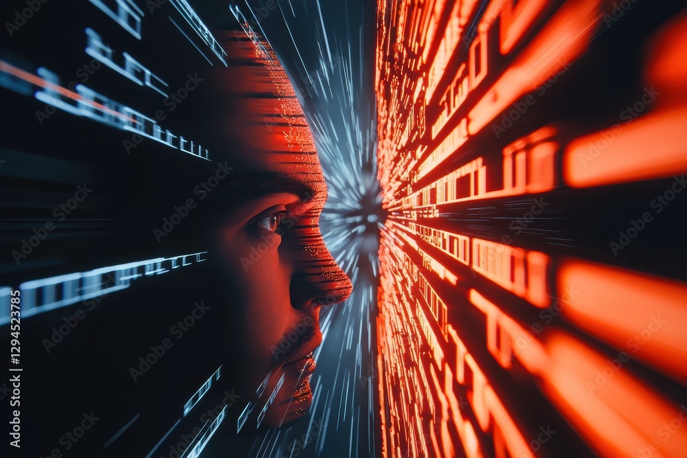 Holographic billboards flickering between alternate realities, their ...