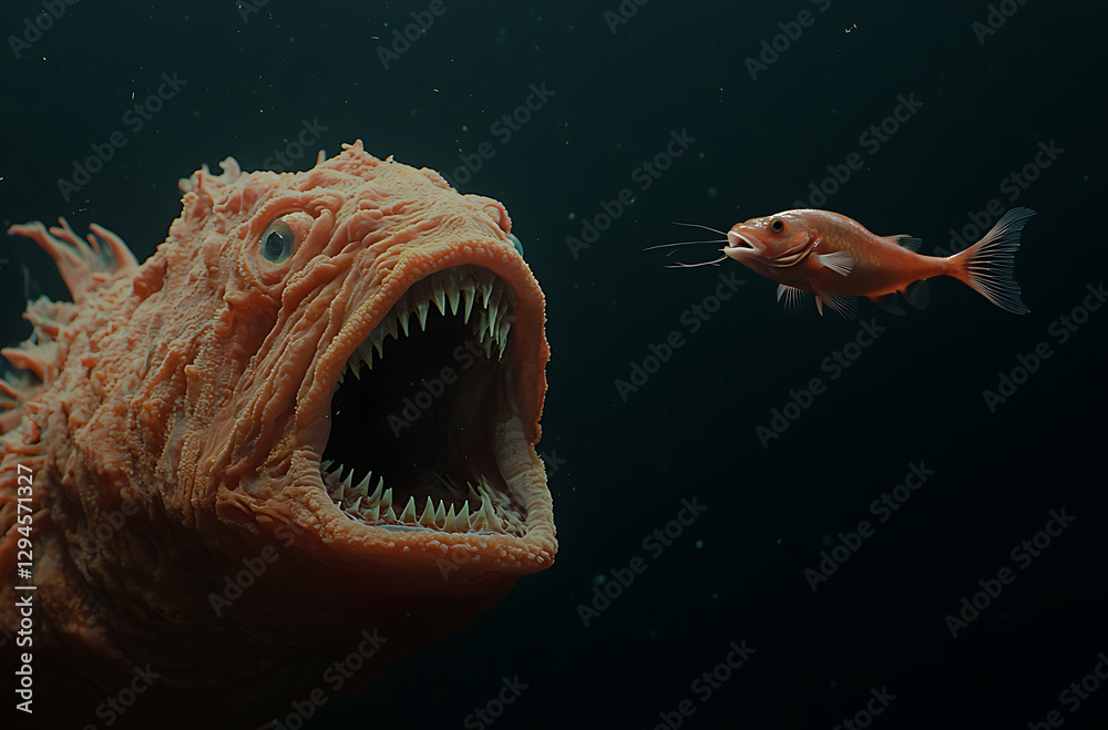 Deep-sea encounter: A predatory fish with a gaping mouth and sharp ...