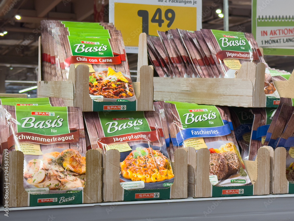 Variety of spar basis seasoning mixes on display at grocery store Stock ...