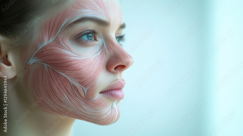 Medical illustration showing the facial muscles of a beautiful young ...