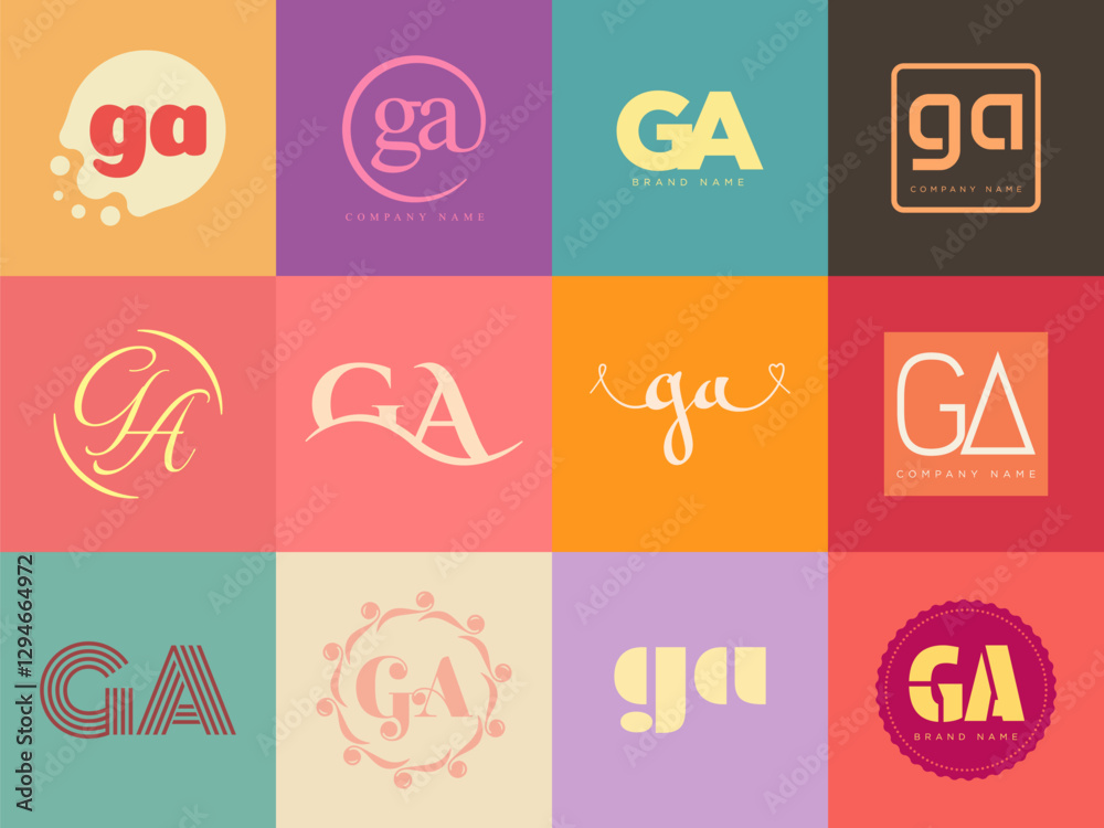 GA logo company template. Letter g and a logotype. Set different ...