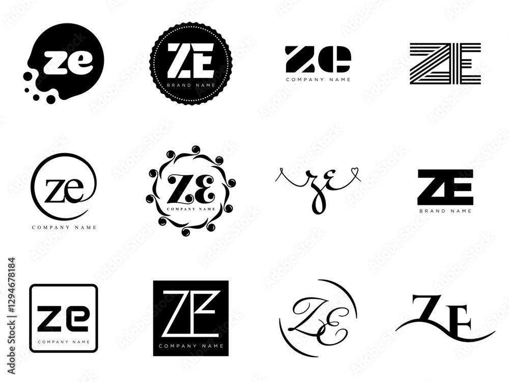 ZE logo company template. Letter z and e logotype. Set different ...