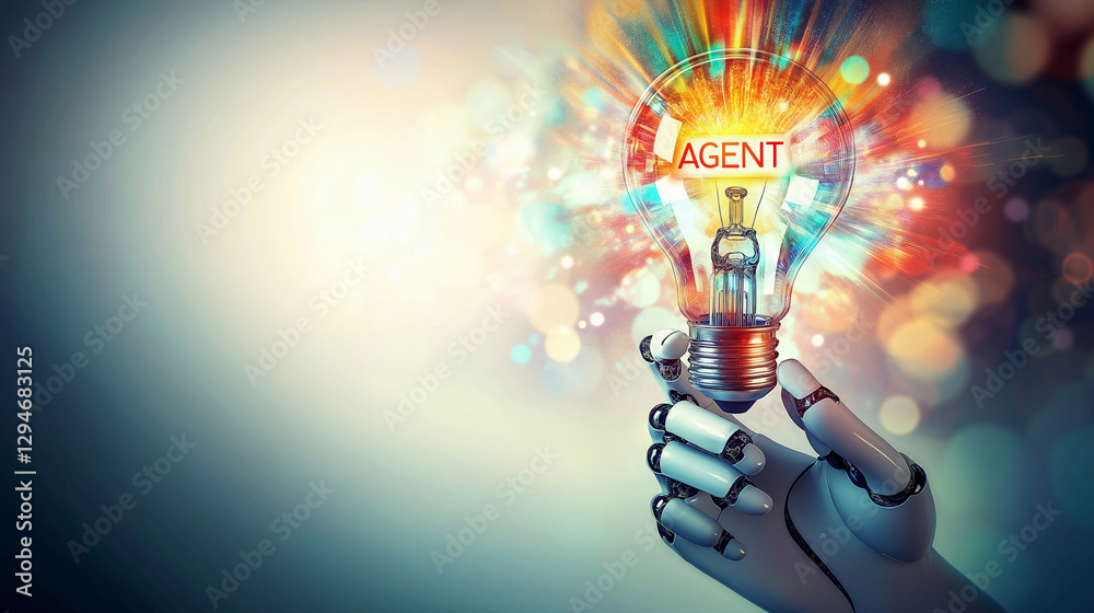 An autonomous humanoid robot AI agent holding a lightbulb symbolizing ...