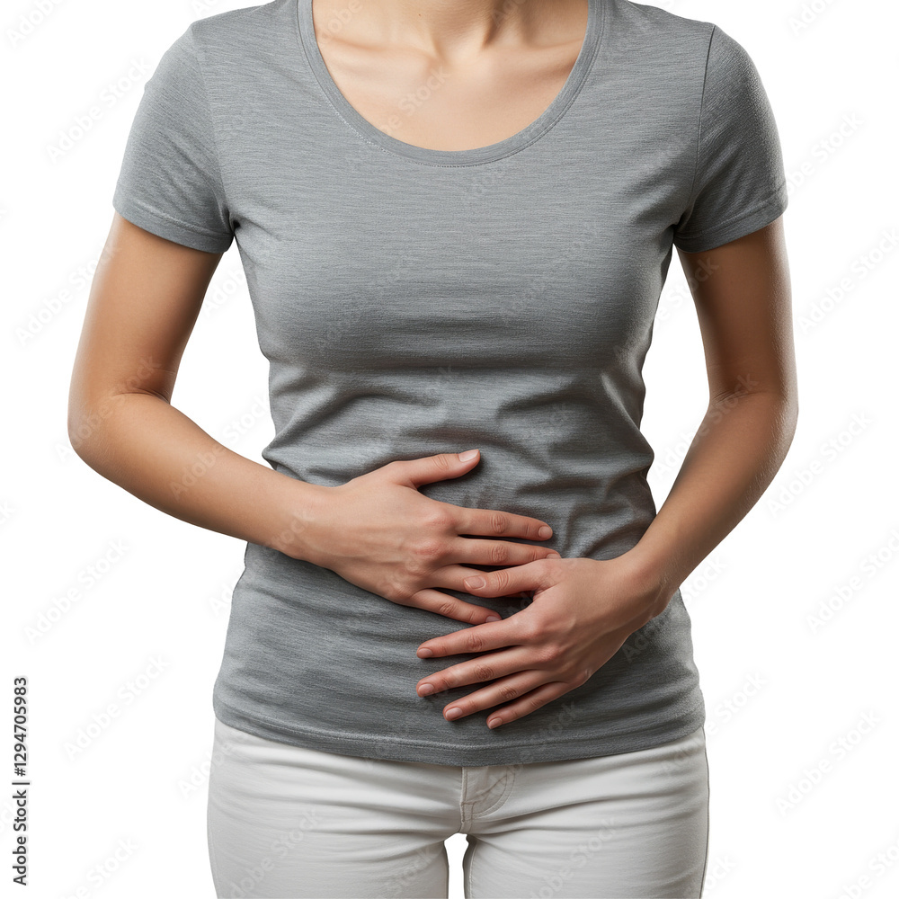 Young woman put her hand on her stomach because she had a very bad ...