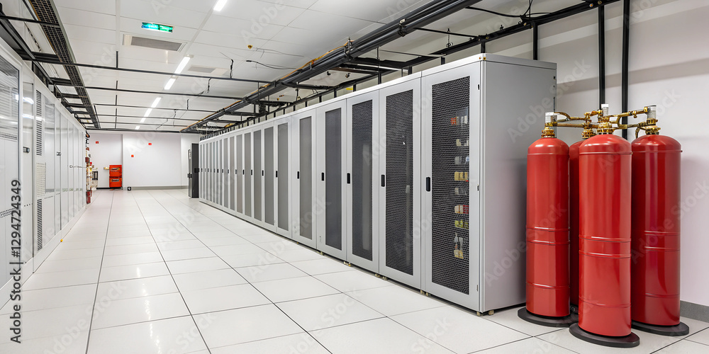 CO2 fire suppression system nozzles installed in a server room ...
