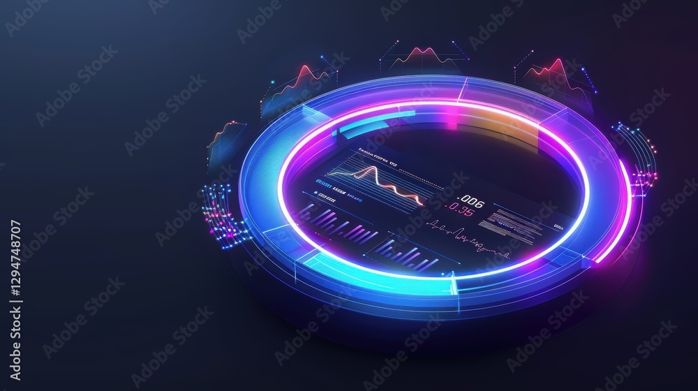 Futuristic Digital Dashboard with Glowing Circular Progress Bar for Analytics Visualization ...