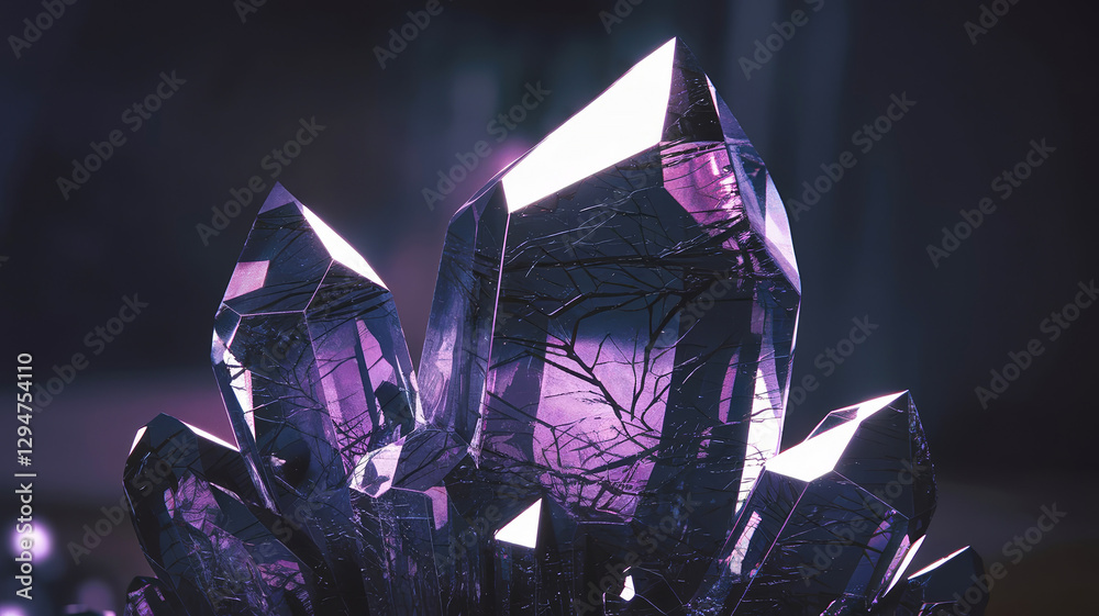 Glistening cursed crystal with purple accents and dark veins in a moody ...