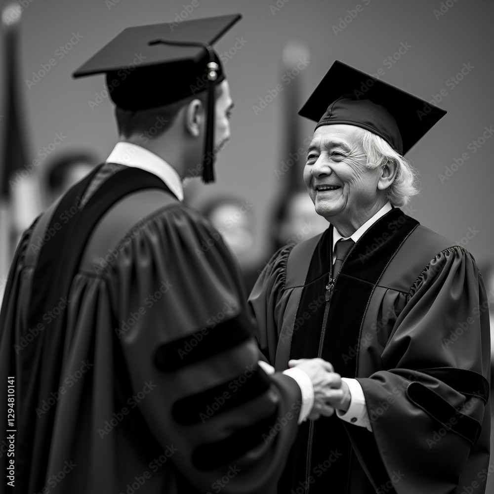 black white photograph two men graduation ceremony man wearing black ...