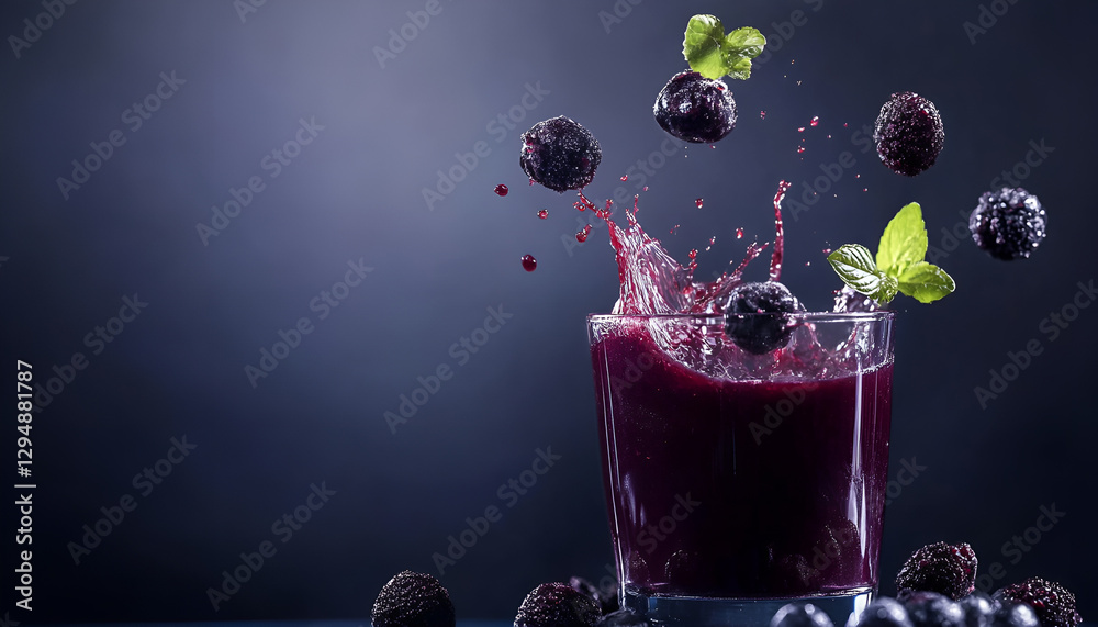 splash of acai juice with acai berries flying amonst it. studio setup ...