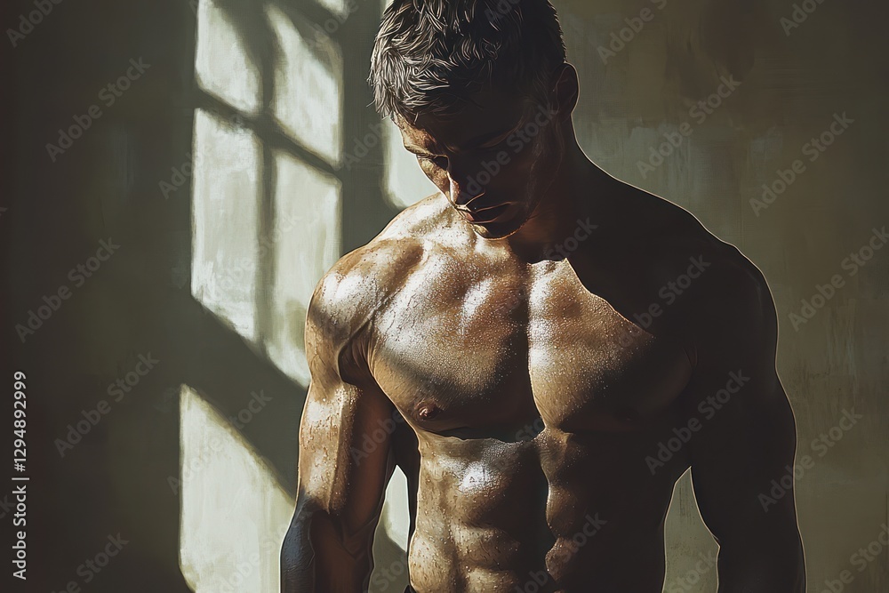 Muscular Male Bodybuilder Portrait Hyper-realistic Digital Art Muscle ...