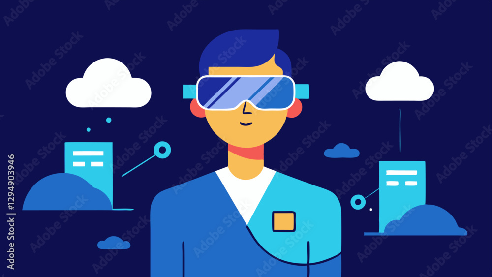 Virtual Reality Collaboration An architect wearing VR goggles immersed ...