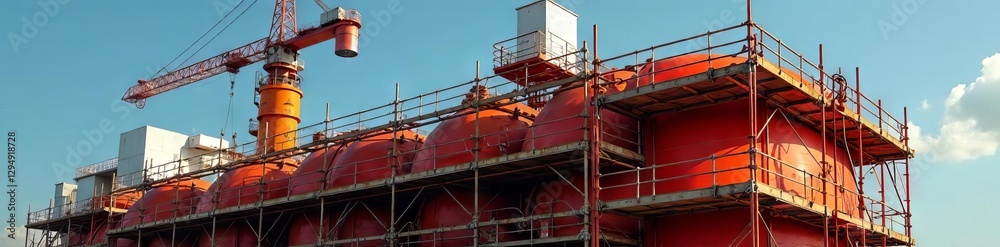 Scaffolding erection on a cylindrical storage vessel , facility ...