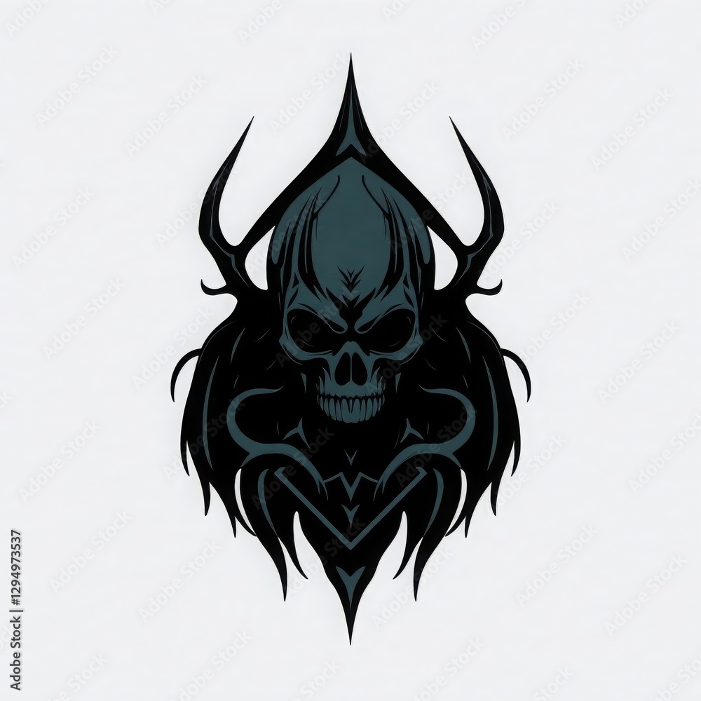 Ilustración de Stock Generative AI Dark Skull with Horns Emblem Design ...