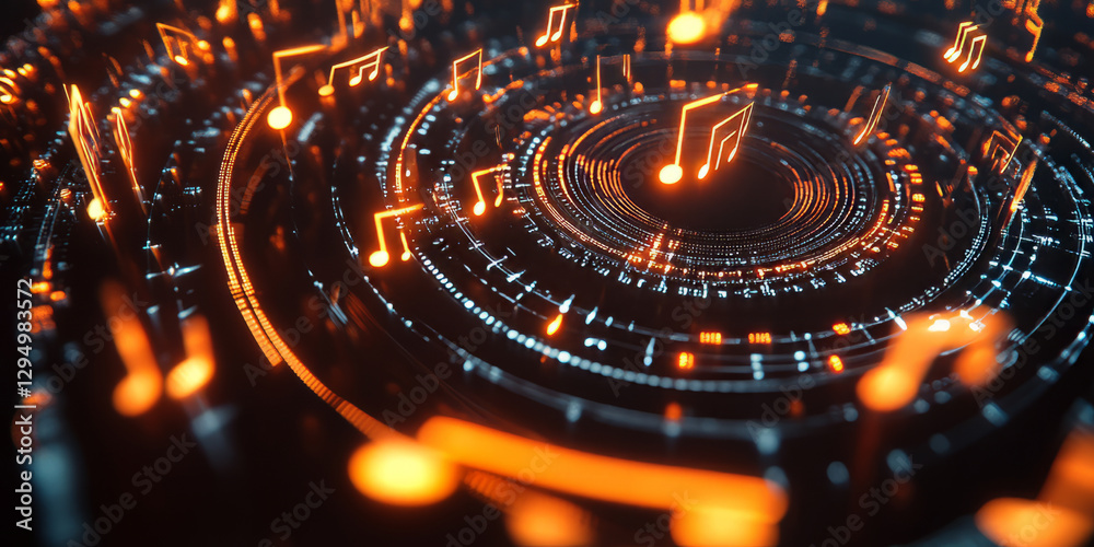 A mesmerizing 3D music background with an infinite spiral of glowing ...