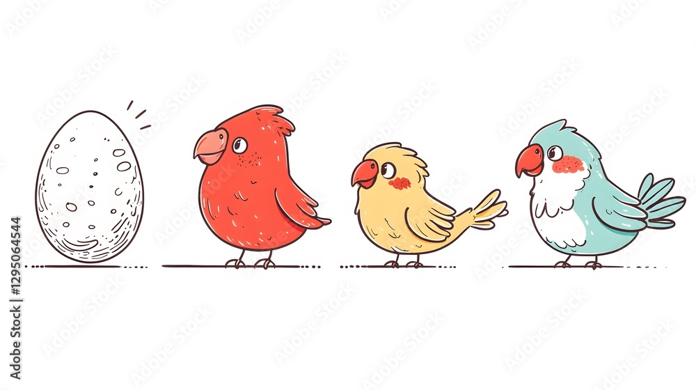 Parrot growth stages nature illustration colorful environment side view ...