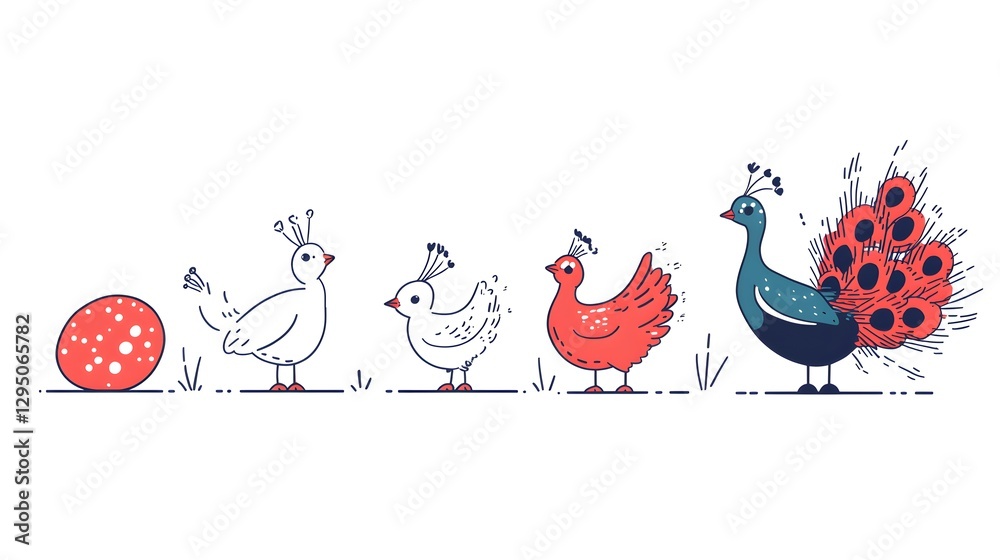 Natural environment timeline stages of peacock development illustrated ...