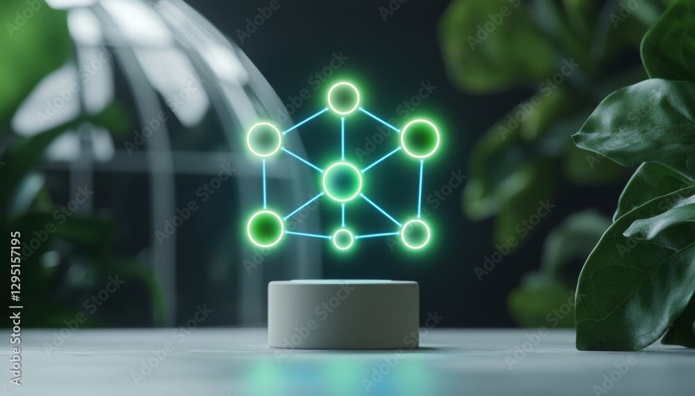 futuristic diagram of interconnected ecosystem with glowing nodes and ...
