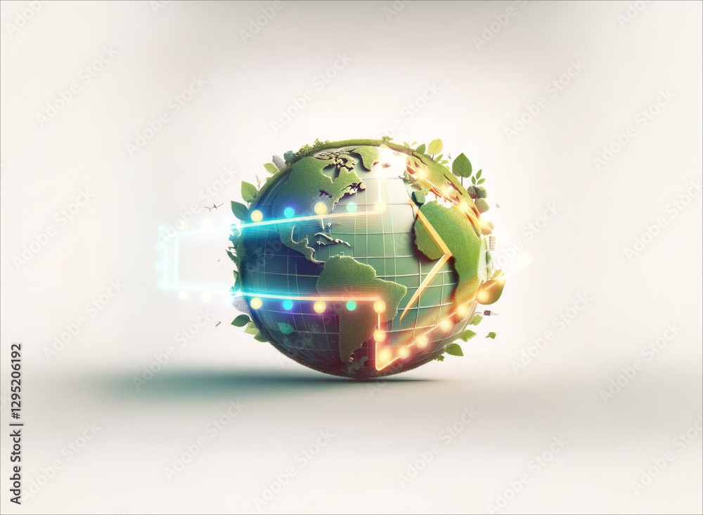 Double exposure art shows a globe covered in foliage, encircled by ...