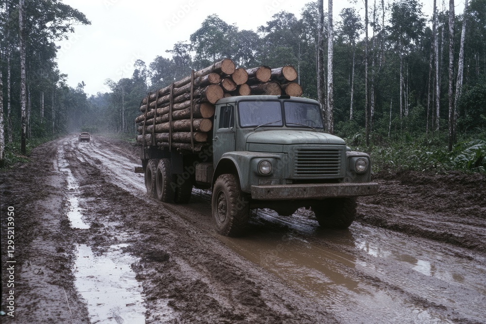 Truck transport: tree loading, wood delivery, firewood supply, cargo ...