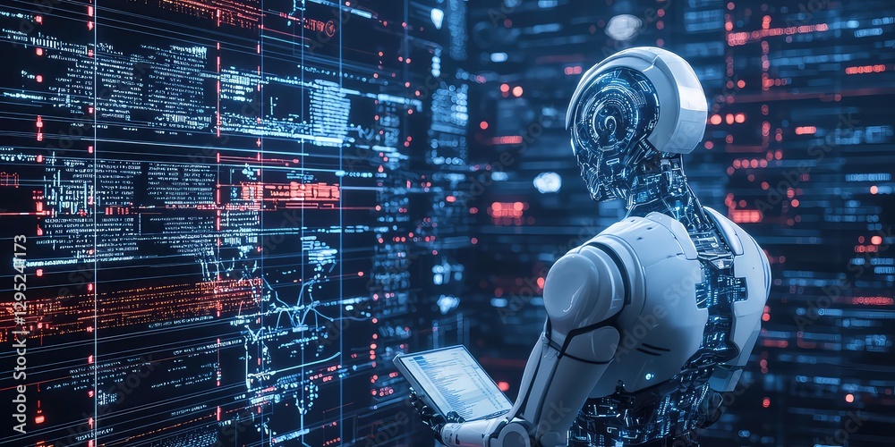 AI analyzing large data sets and compiling a research summary. Stock ...