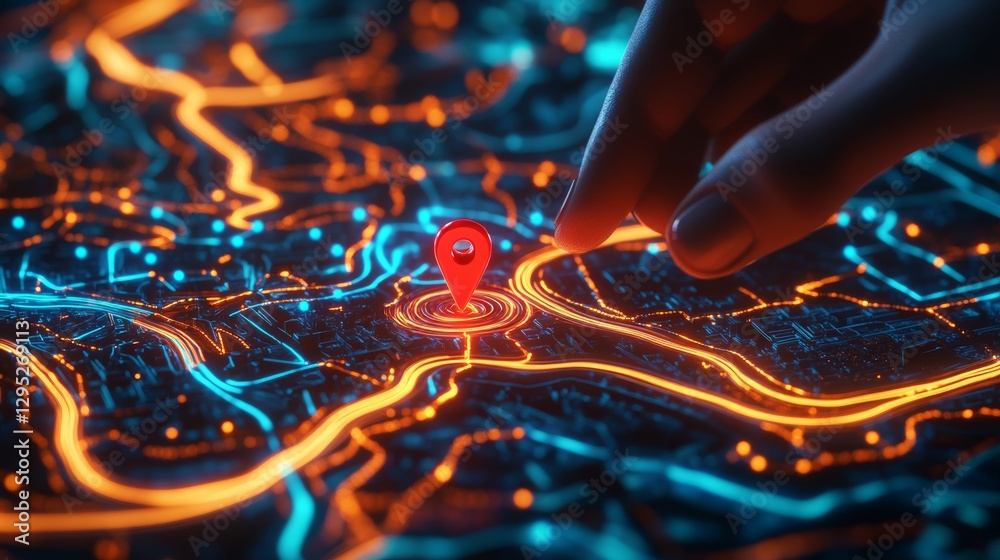 Advanced GPS tracking system with glowing city map, futuristic ...