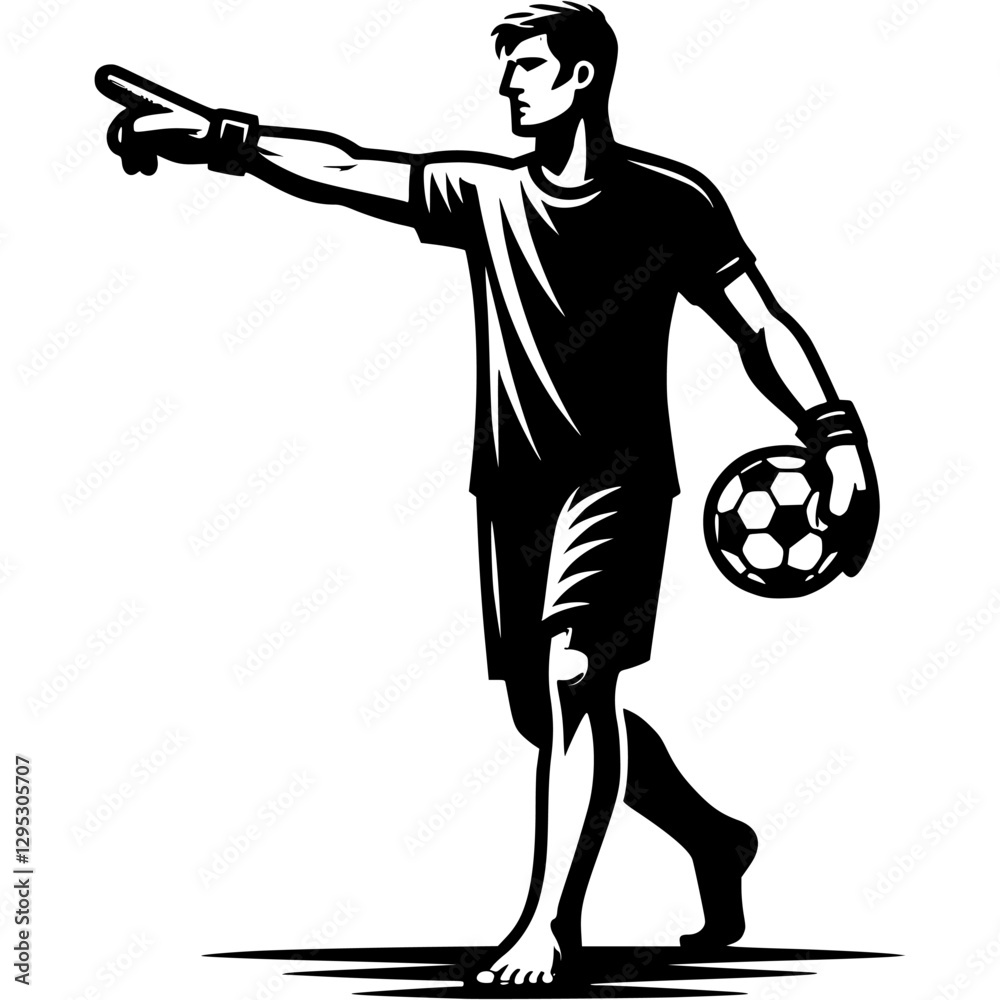 Tattoo emblem of soccer goalkeeper caught ball and points his finger to ...
