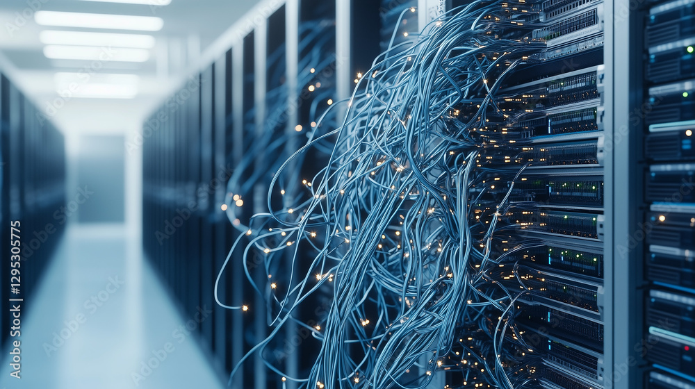 Server Room Network: A mesmerizing tangle of network cables snakes from ...