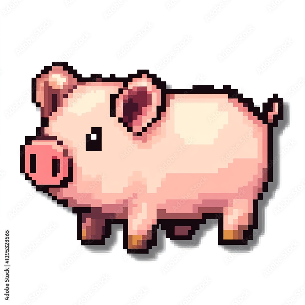 Adorable Pixel Art Pig: A charming, rosy-cheeked piglet stands against ...