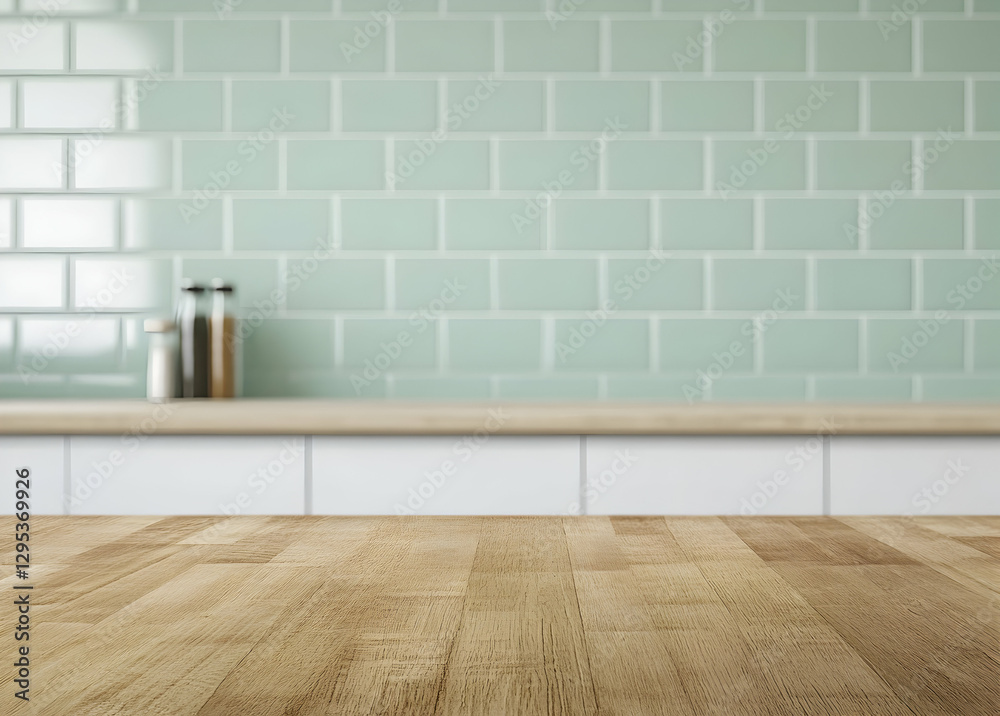 Modern Kitchen Countertop with Mint Green Backsplash Tiles, Ideal for ...