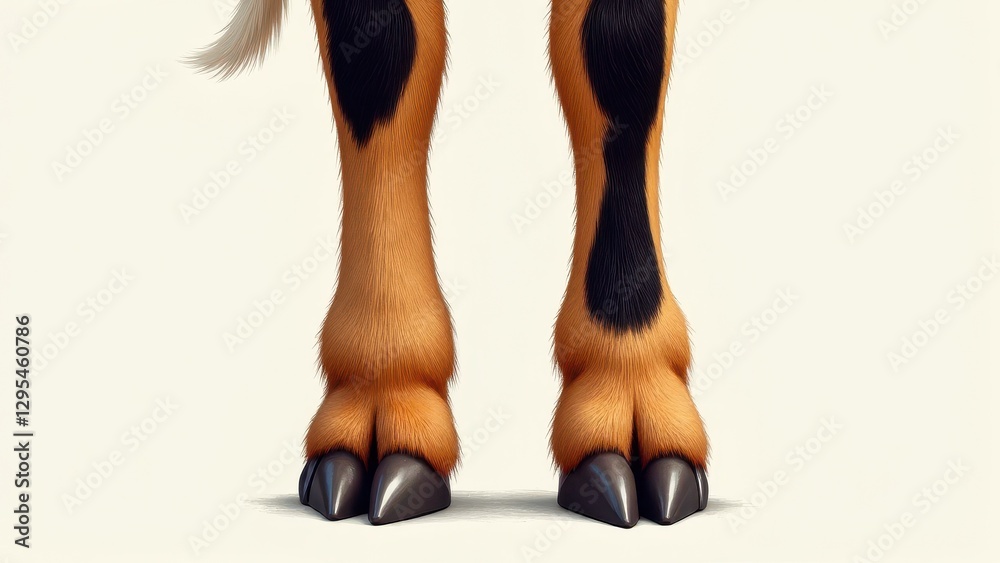 The image shows the lower legs and hooves of a goat with orange and ...