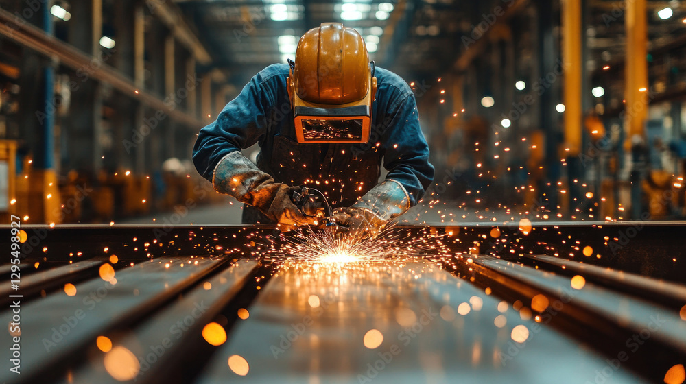 Modern steel fabrication factory in Saudi Arabia, sparks flying as ...