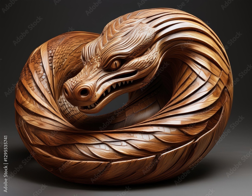 Wooden carved snake sculpture 2025 art Stock Illustration | Adobe Stock