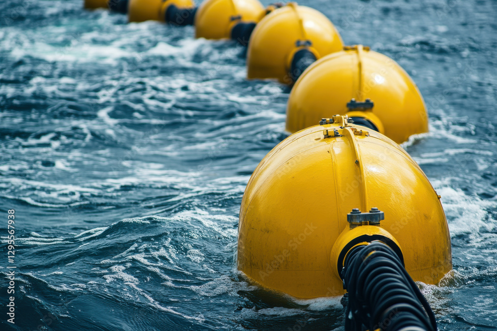 Wave energy converters generating power from ocean currents Stock Photo ...