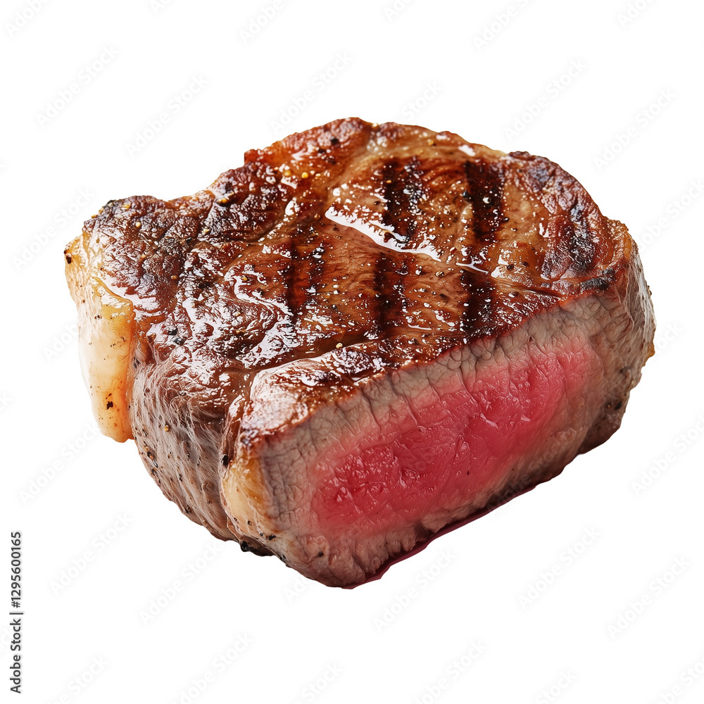 Perfect medium-rare steak cross-section showing juicy, tender meat with ...