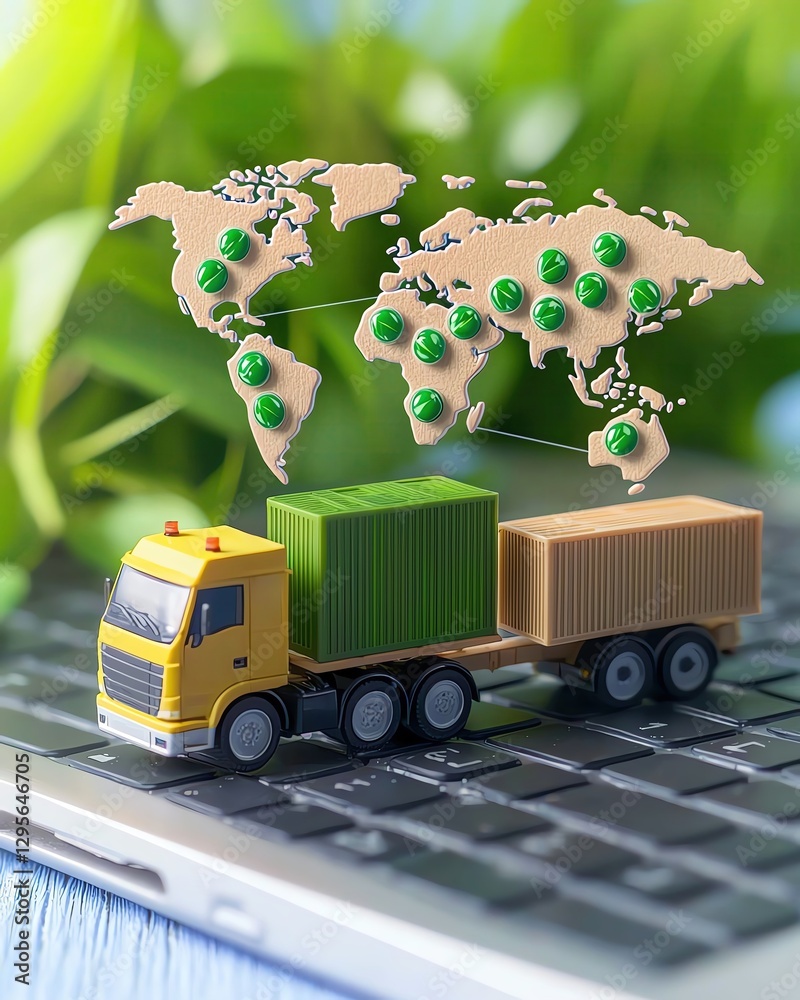 Ilustrace Sustainable Supply Chain A digital map of a global supply ...