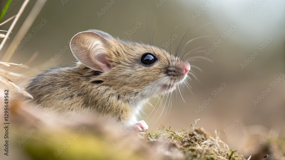 Photo Stock Curious Field Mouse: A close-up portrait of a small field ...